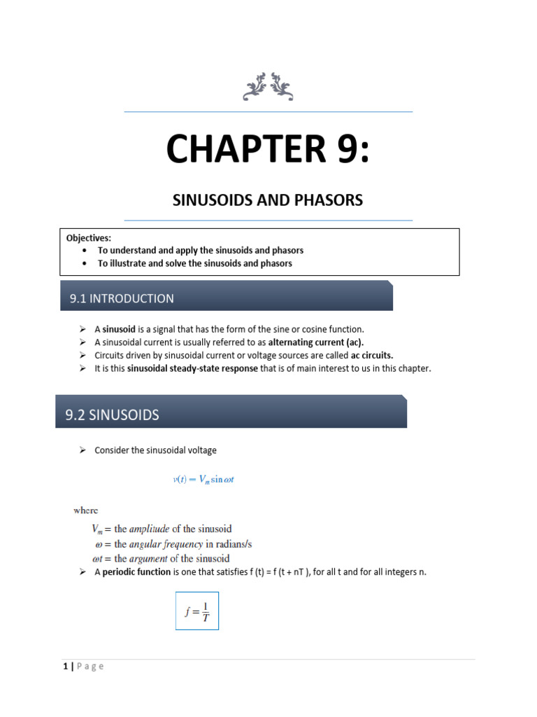 Chapter 9 - Sinusoids and Phasors | PDF | Electrical Impedance | Electronics