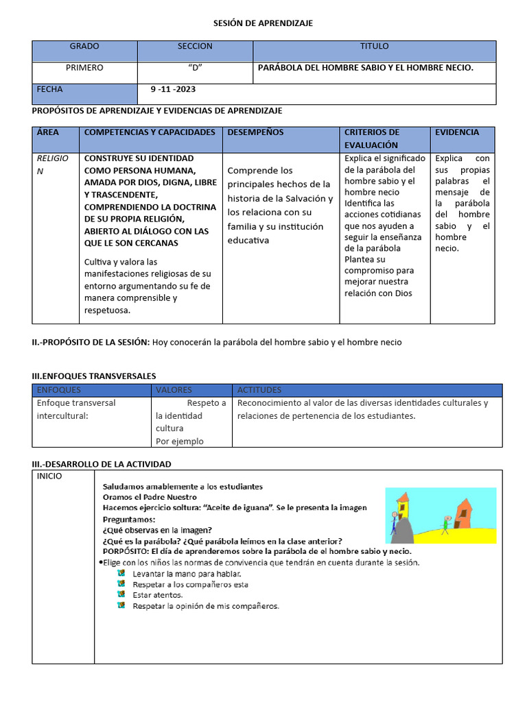 Sesion Parabola El Hombre Necio y El Hombre Sabio | PDF | Aprendizaje | Parábolas de Jesús