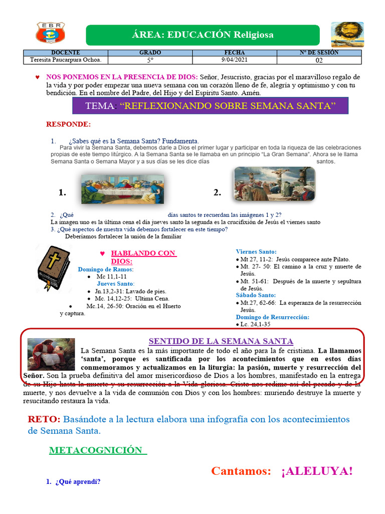 FICHA DE Religion | PDF | Pascua de Resurrección | Jesús