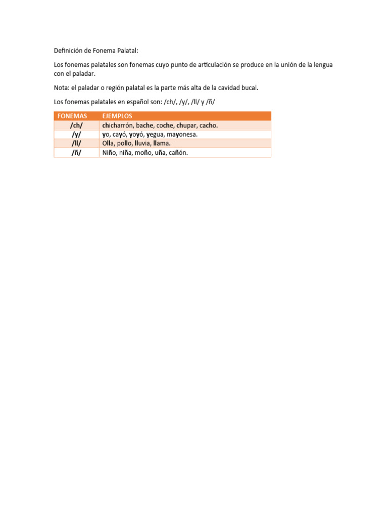 Definición de Fonema Palatal | PDF | Estudios de idiomas extranjeros