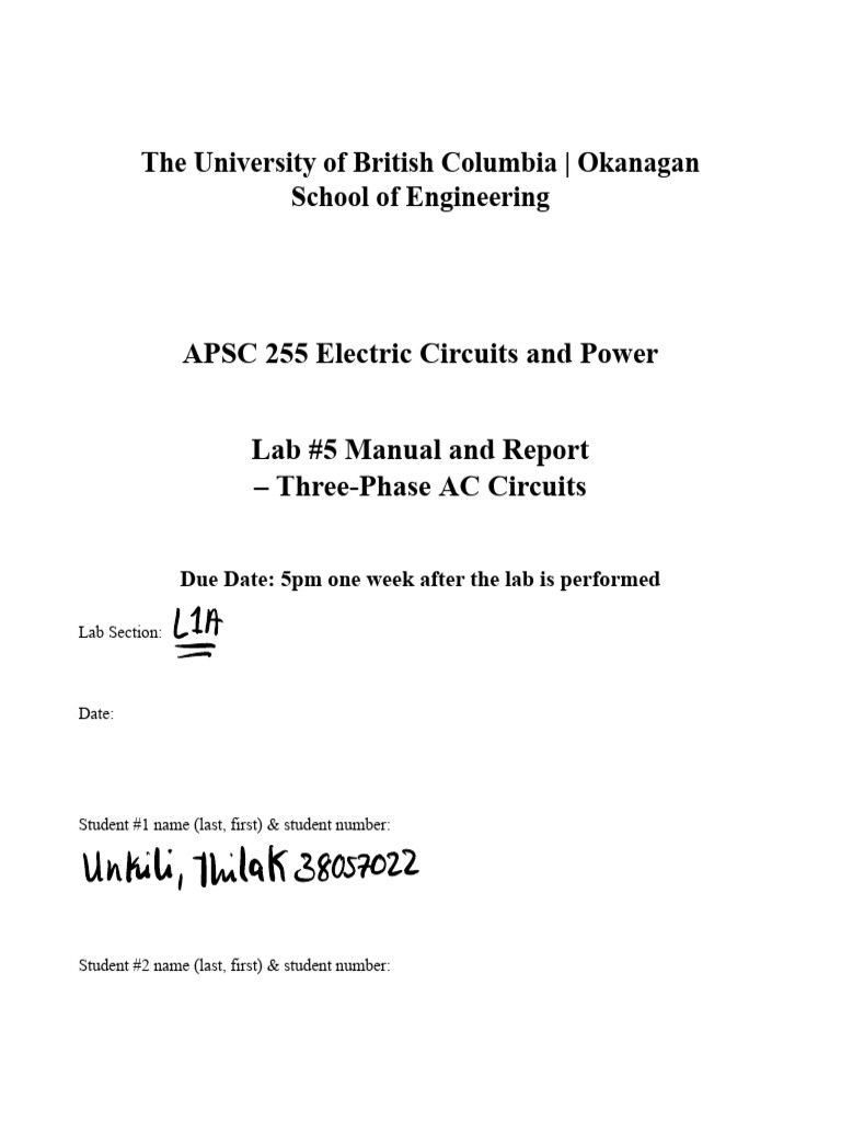APSC 255 Lab 5 Report and Manual | PDF | Ac Power | Electric Power