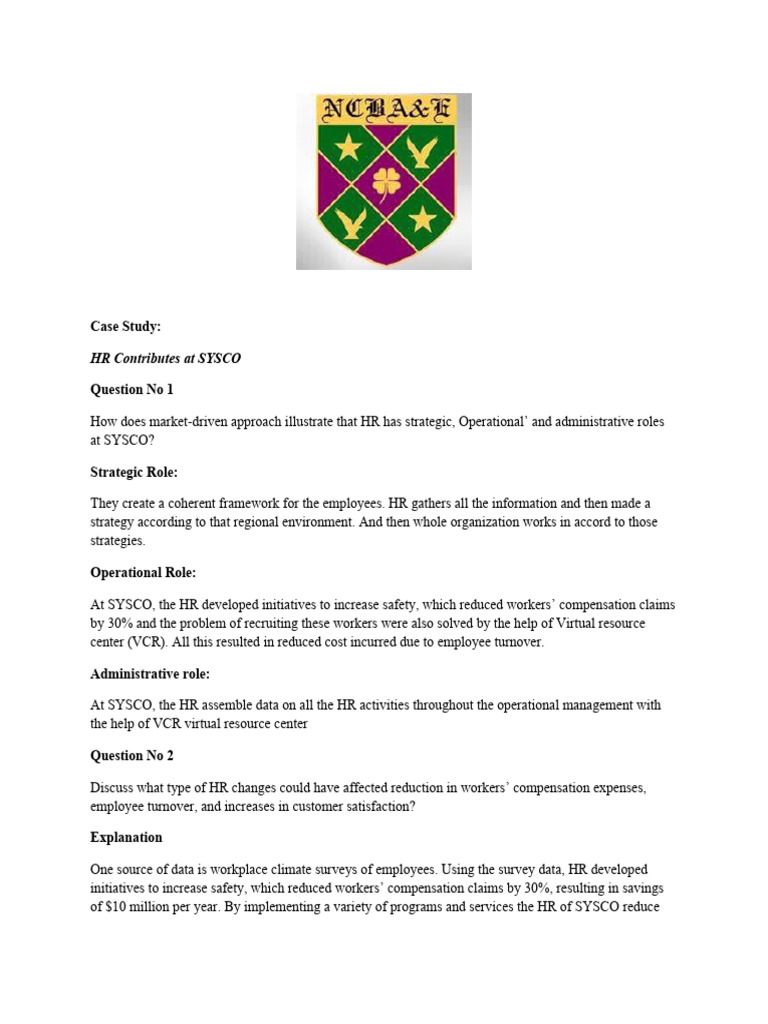 Case Study:: HR Contributes at SYSCO | PDF | Business