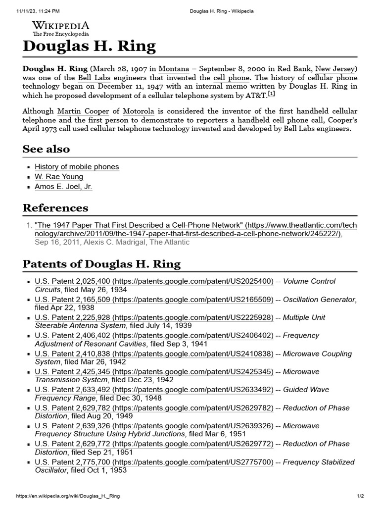 Douglas H. Ring - Wikipedia | PDF | Cellular Network | Mobile Phones