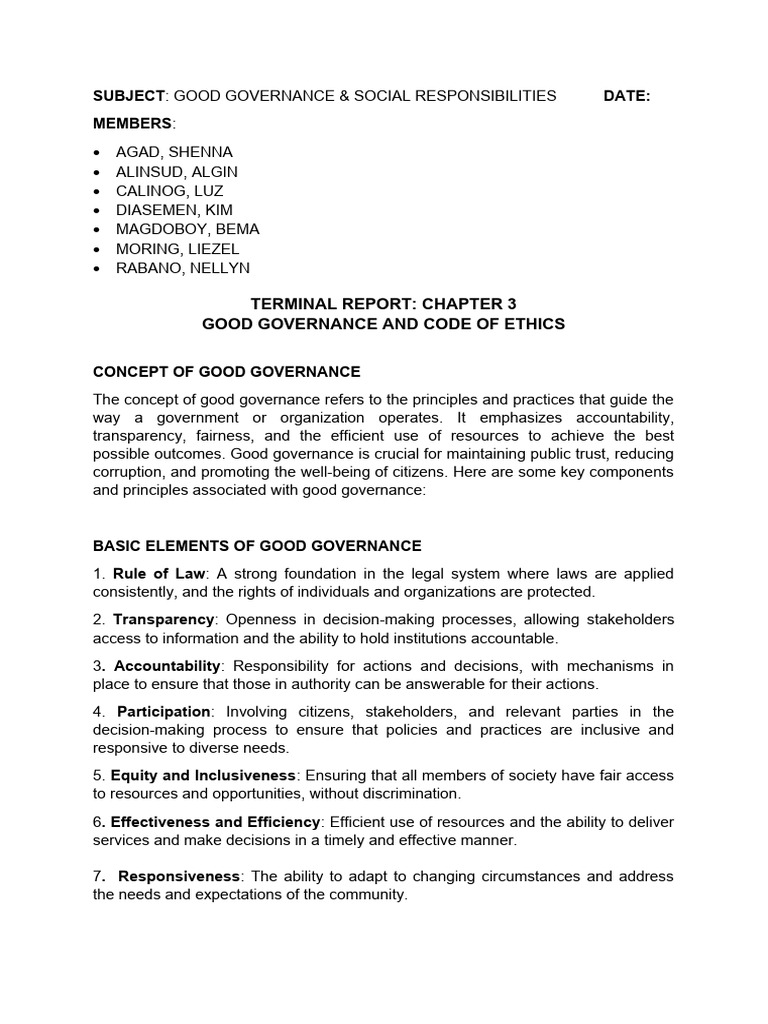 G3 Good Governance and Code of Ethics | PDF | Morality | Integrity