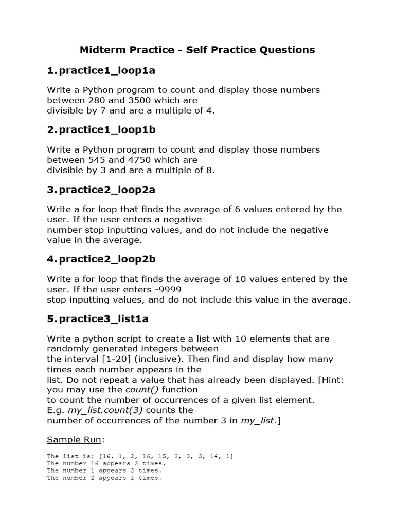 Midterm Self Practice Pdf String Computer Science Python Programming Language