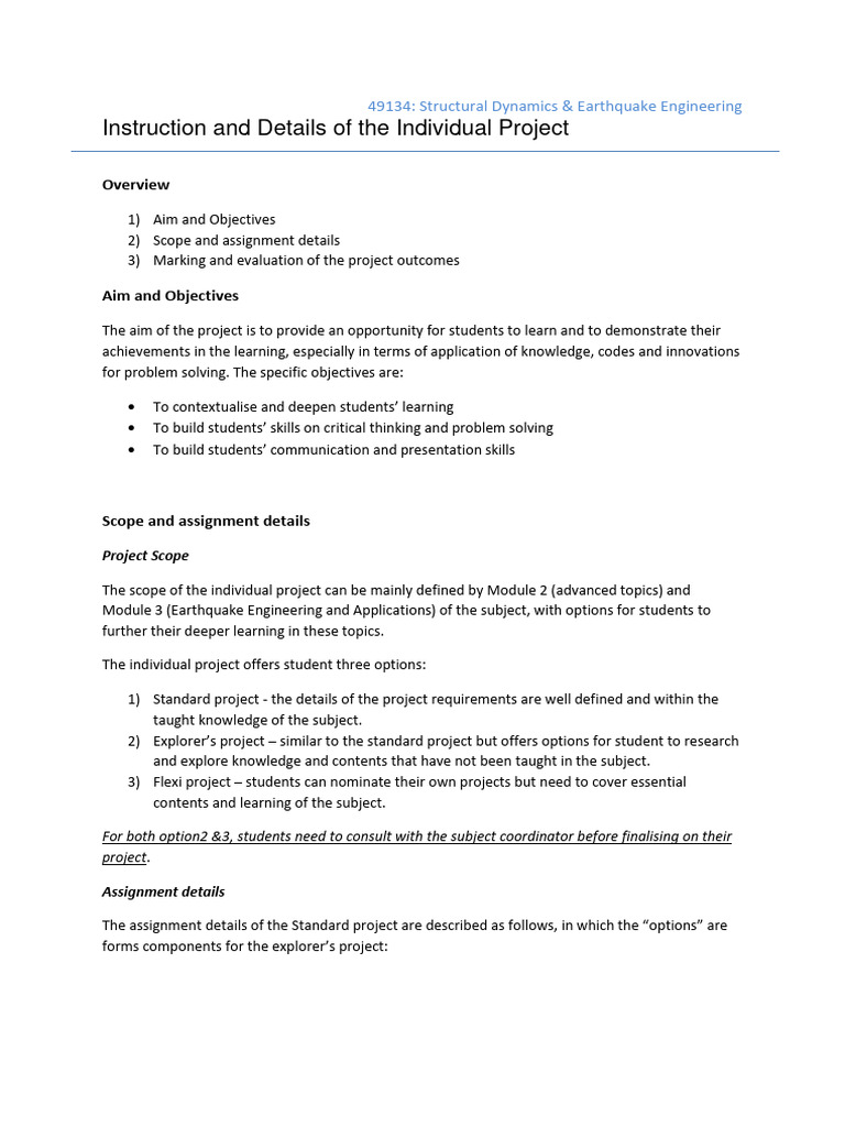 Instruction and Details of The Individual Project Including ...