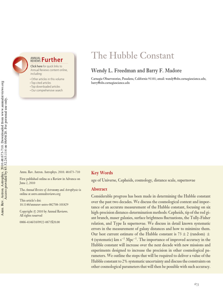 The Hubble Constant | PDF | Dark Energy | Redshift