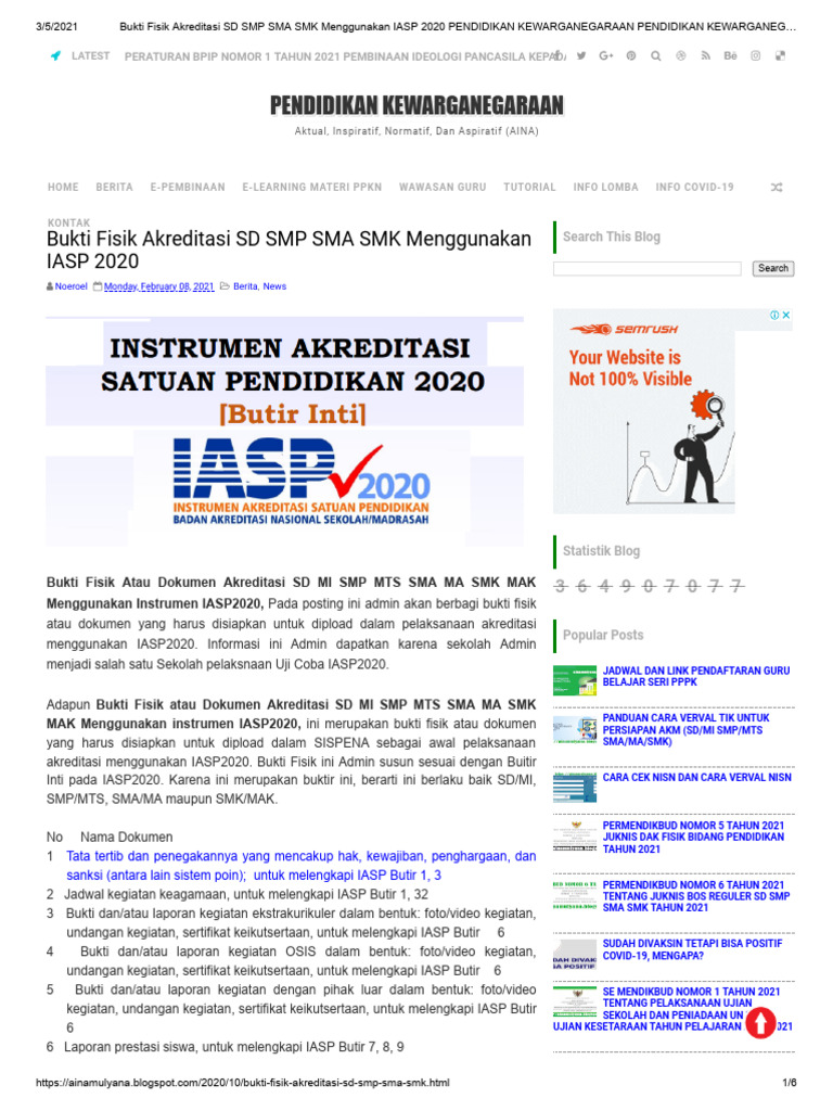 Bukti Fisik Akreditasi SD SMP SMA SMK Menggunakan IASP 2020 PENDIDIKAN KEWARGANEGARAAN ...