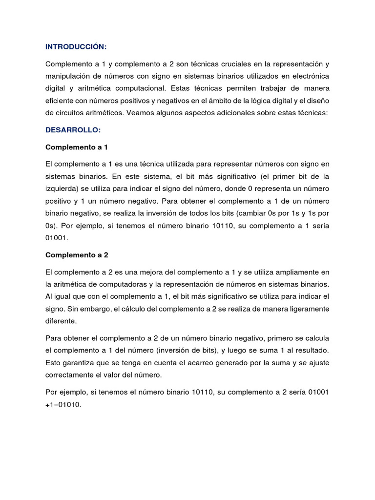 Complemento a 1 y Complemento a 2 | PDF | Poco | Ciencias de la Computación
