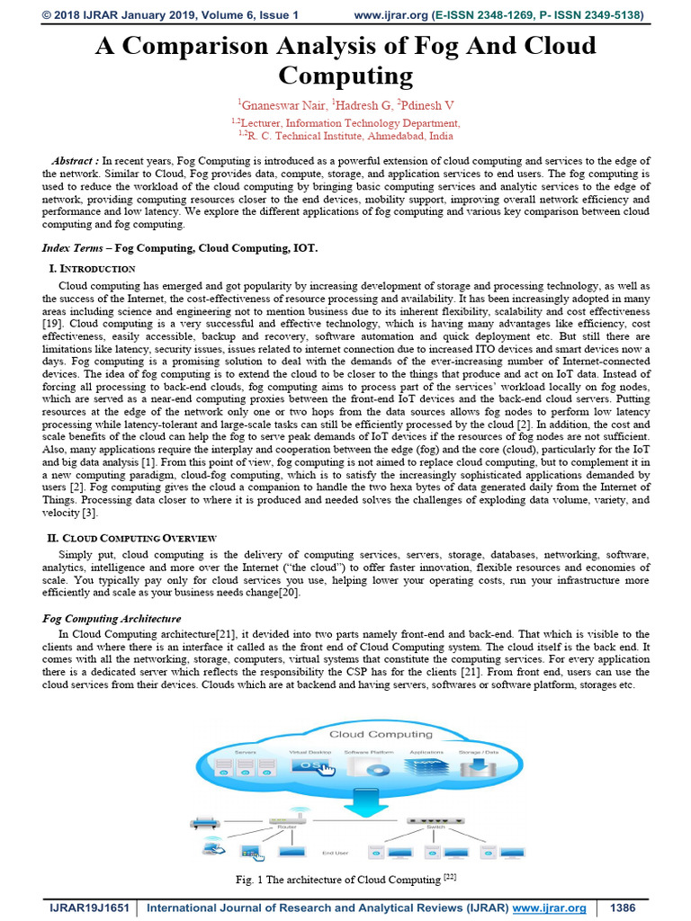 A Comparison Analysis of Fog and Cloud | PDF | Cloud Computing | Computing