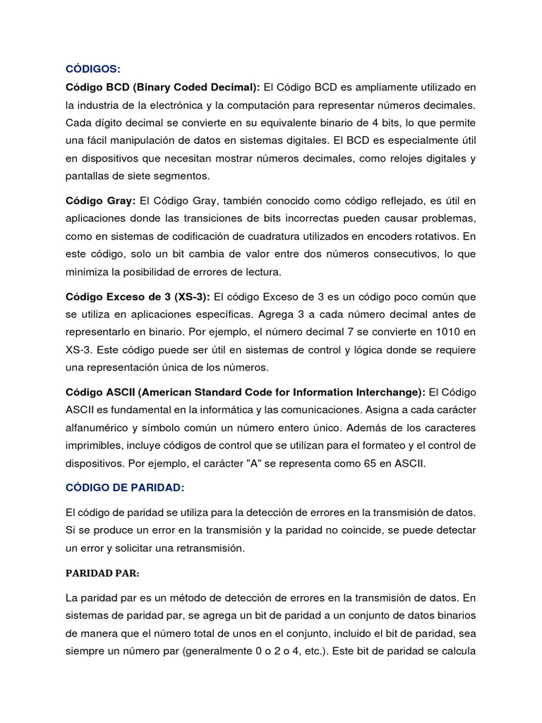 Código BCD (Binary Coded Decimal) El Código BCD es ampliamen | PDF | Decimal codificado en ...