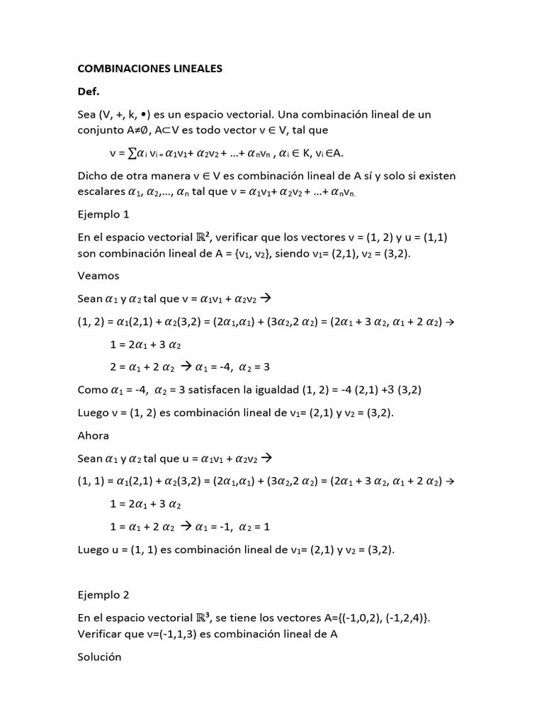 Combinaciones Lineales | PDF | Espacio vectorial | Física