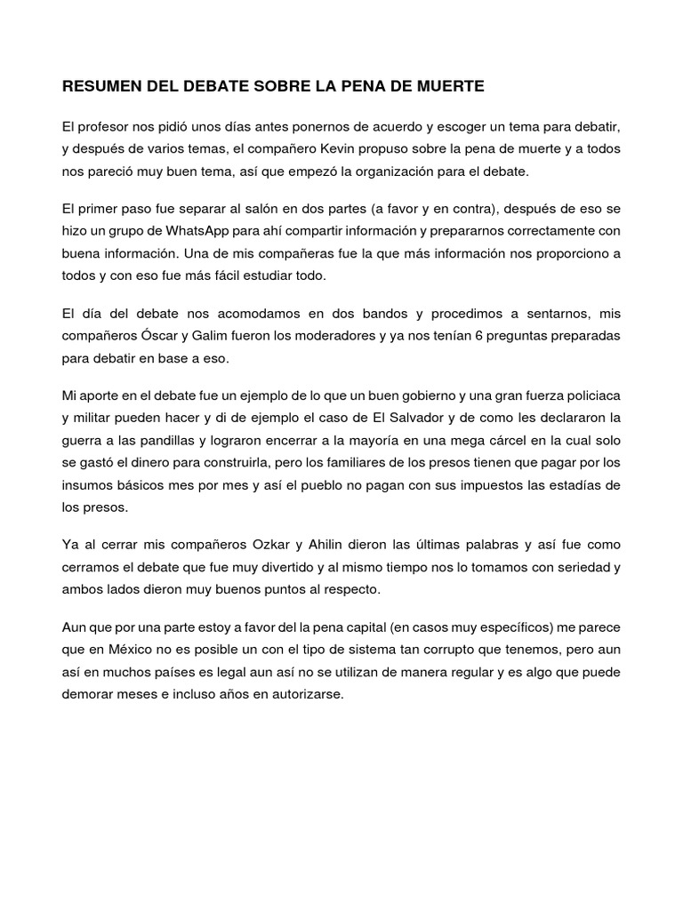 Debate de La Pena de Muerte | PDF Debate de La Pena de Muerte | PDF
