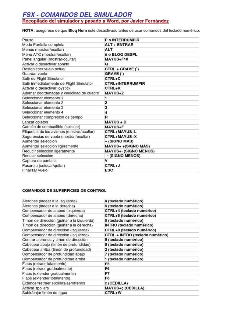 FSX Comandos Teclado | PDF | Helicóptero | Avión