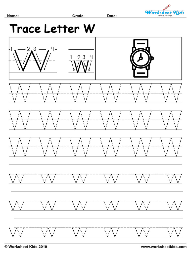 Alphabet Letter W Writing Practice Sheet | PDF