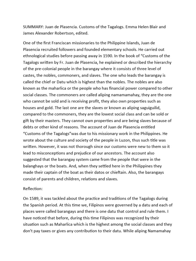 Customs of The Tagalog Juan de Plasencia | PDF | Philippines