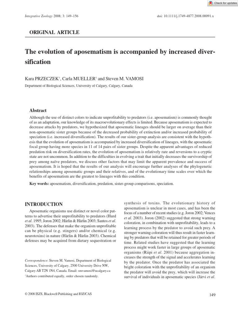 PRZECZEK - The Evolution of Aposematism Is Accompanied by Increased ...