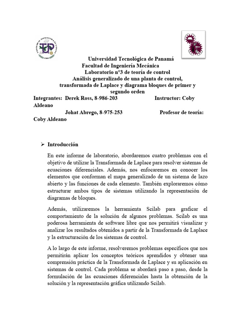 Lab3 Control | PDF | Teoría de control | Transformada de Laplace Lab3 Control | PDF | Teoría de control | Transformada de Laplace