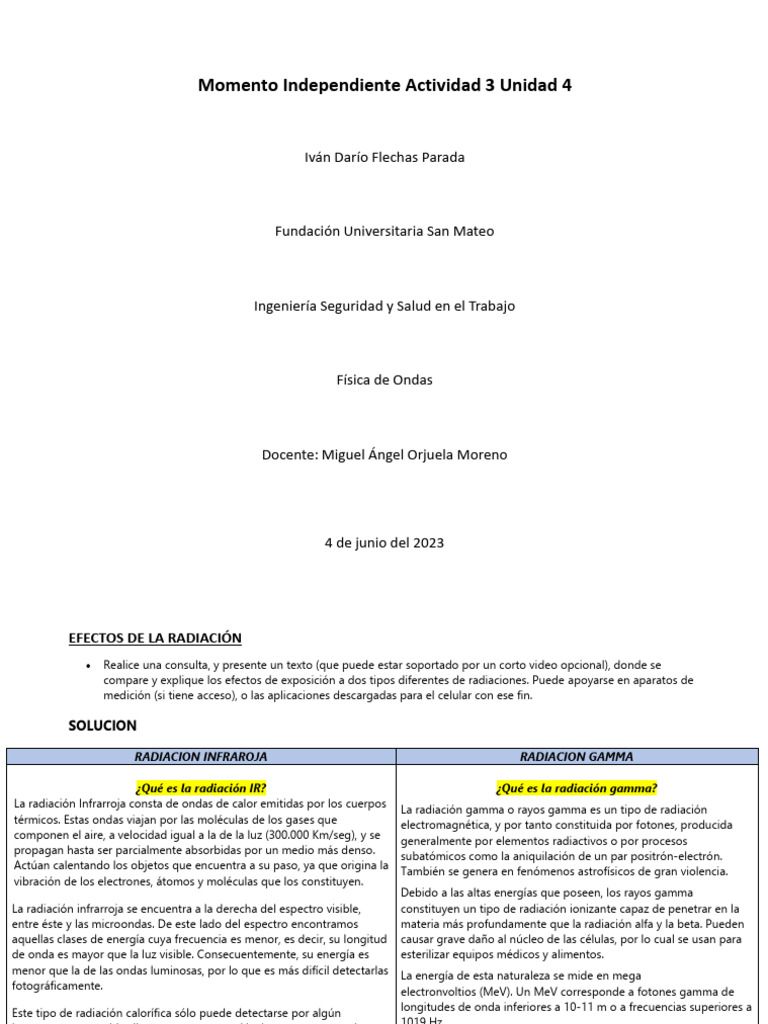Actividad 3 Unidad 4 - Fisica Ondas - Ivan Flechas | PDF | Radiación ionizante | Rayo gamma