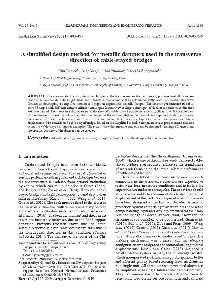 A Simplified Design Method For Metallic Dampers Used in The Transverse Direction of Cable-Stayed ...