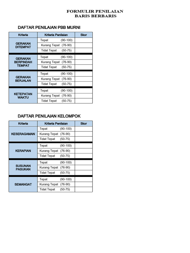 Daftar Penilaian PBB Murni | PDF