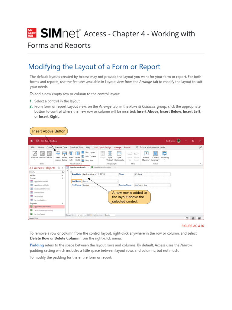 Skill 4.15 Modifying the Layout of a Form or Report | PDF | Databases | Software Engineering