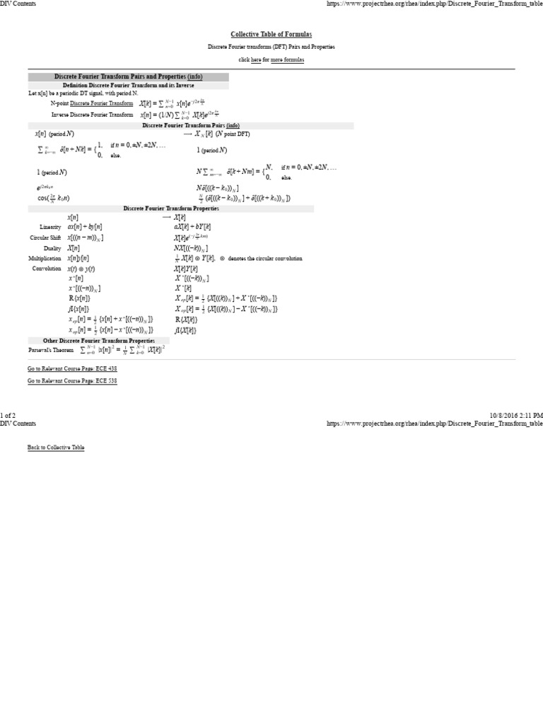 DFT Table | PDF | Discrete Fourier Transform | Fourier Transform