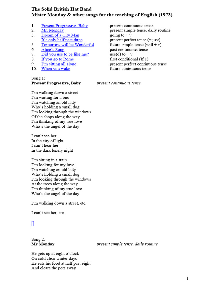 Mr. Monday: English Teaching Songs | PDF | Language Arts & Discipline | Art