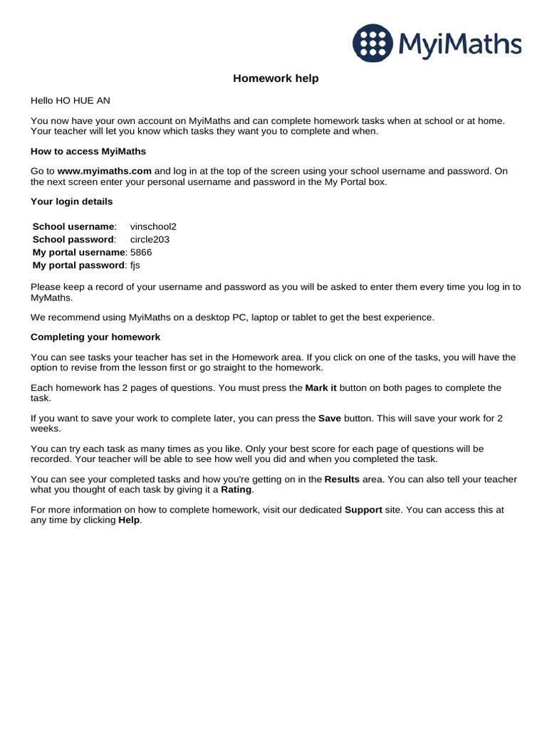 6b3 Myimaths Login Letters | PDF | Login | Password