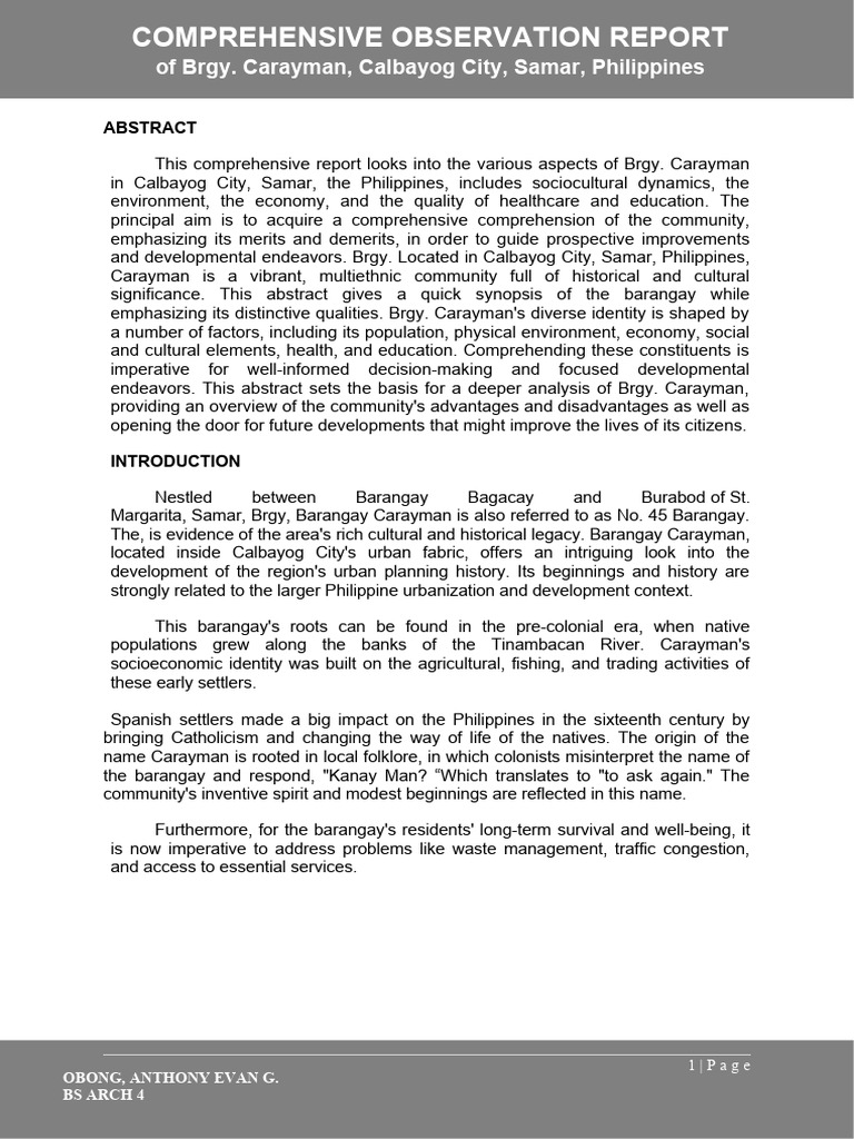 A Comprehensive Observation Report | PDF | Infrastructure | Philippines