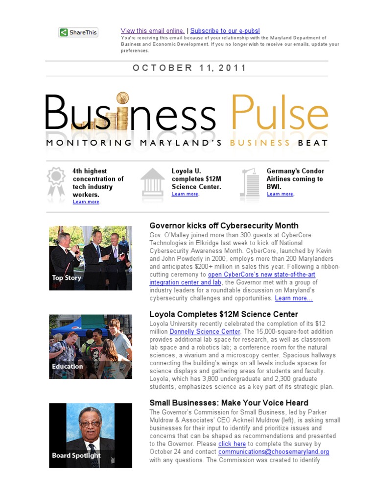 Business Pulse - Monitoring Maryland's Business Beat | PDF | Maryland ...