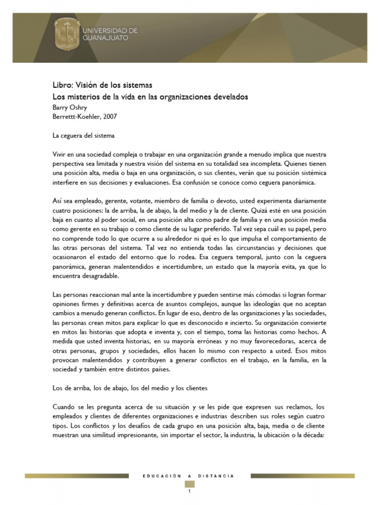 Vision de Los Sistemas Barry Oshry Resumen | PDF | Sociedad