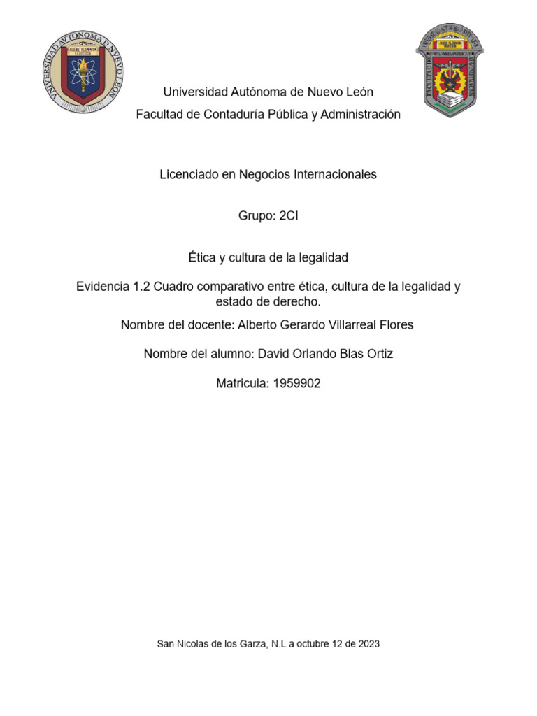 EV1.2 - CuadroComparativo Etica y Cultura de La Legalidad | PDF | Estado (política) | Ciencias ...