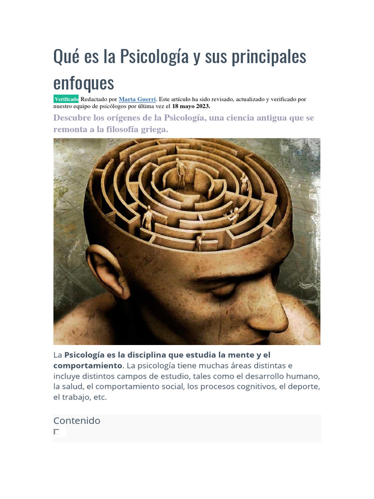 Qué Es La Psicología y Sus Principales Enfoques | PDF | Sicología ...