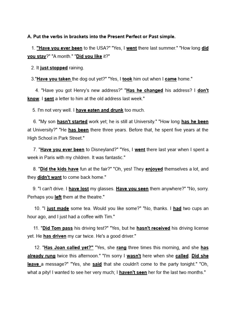 Here Are The Sentences With The Verbs in The Appropriate Tenses | PDF | Perfect (Grammar ...
