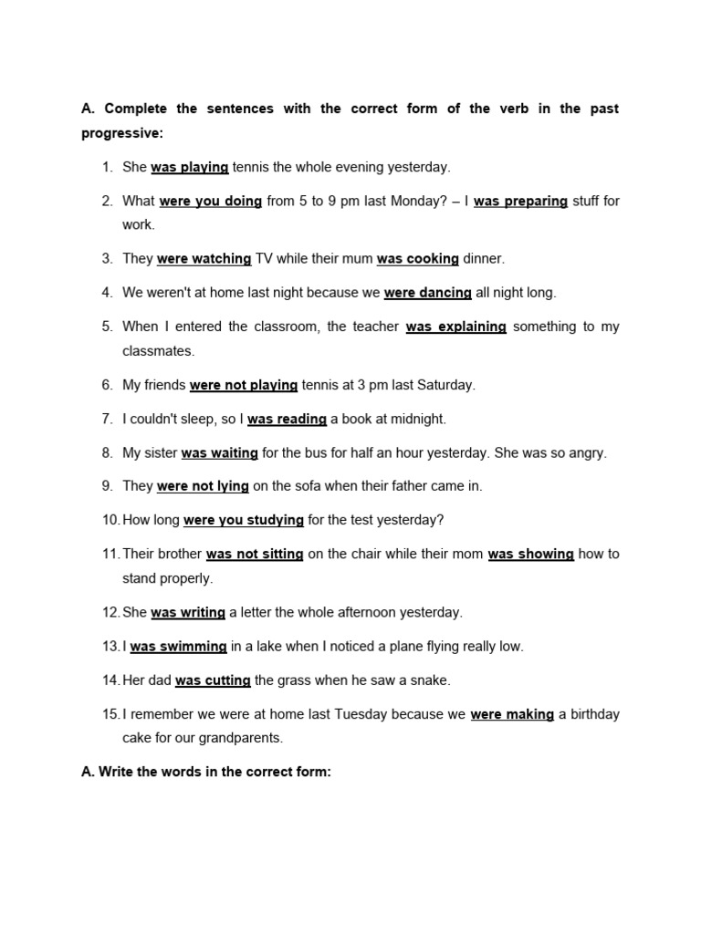 A. Complete The Sentence With The Correct Form of The Verb In. 15-09 ...