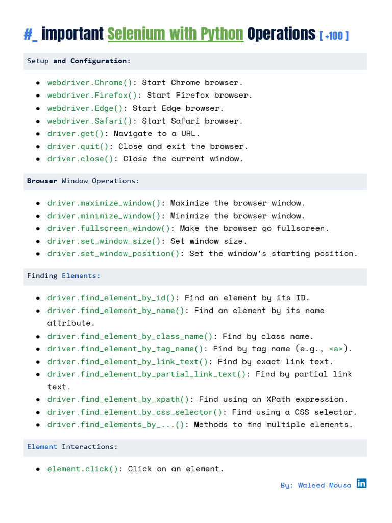 Important Selenium With Python Operations Pdf Cookie Computer Engineering