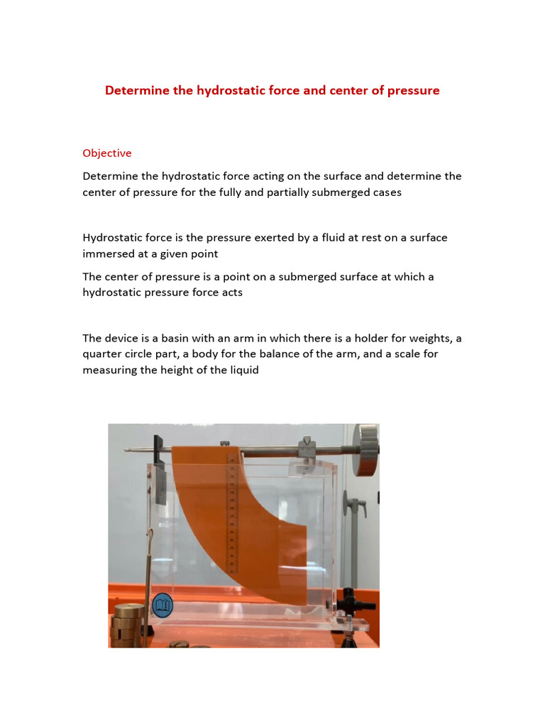 Hydrostatic Force & Center of Pressure Analysis | PDF | Science ...