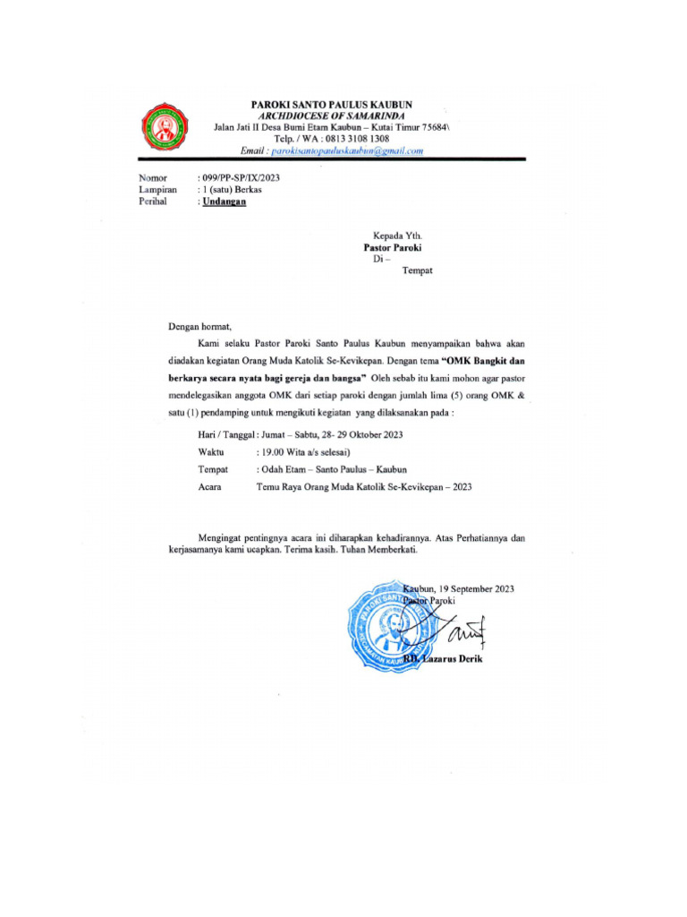 Undangan Temu Raya OMK Se-Kevikepan Pantai Utara | PDF