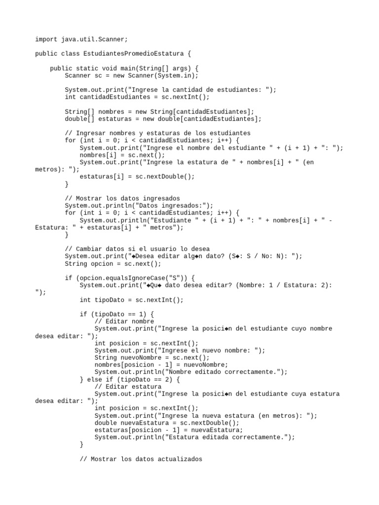 Promedio Estudiantes - JAVA | PDF | Programación de computadoras ...