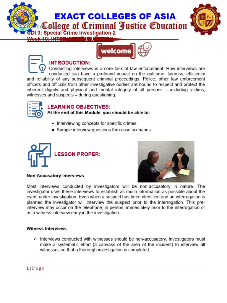 CDI3 Module Week 10 | PDF | Witness | Crimes