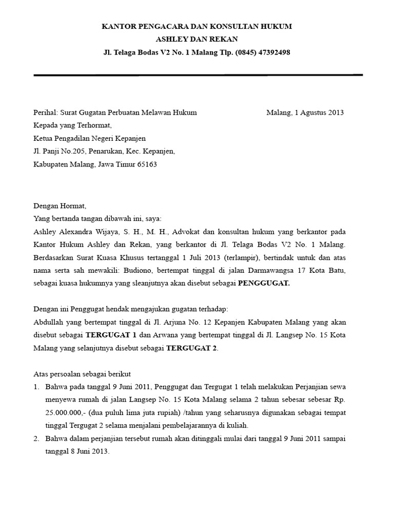 Surat Gugatan Perdata | PDF