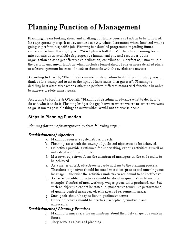Planning Function of Management | PDF