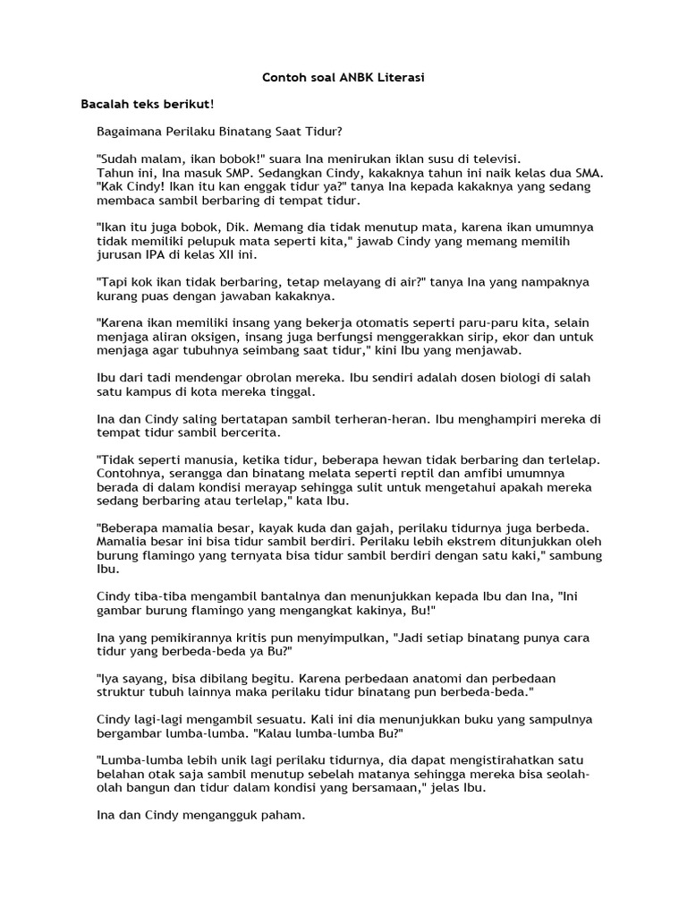Contoh soal ANBK Literasi | PDF