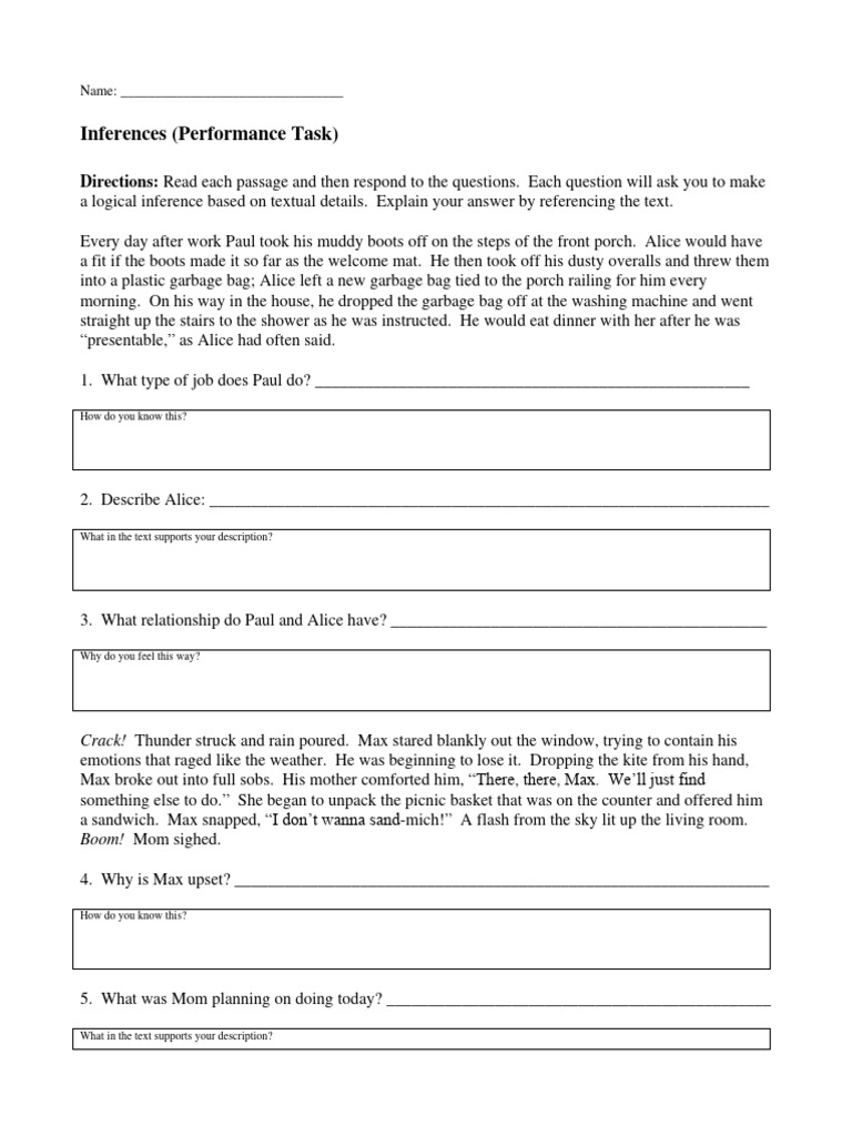 Performance Task in Making Inferences | PDF