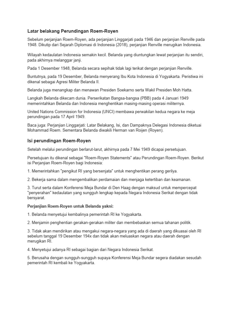 Latar Belakang dan Isi Perundingan Roem-Royen | PDF