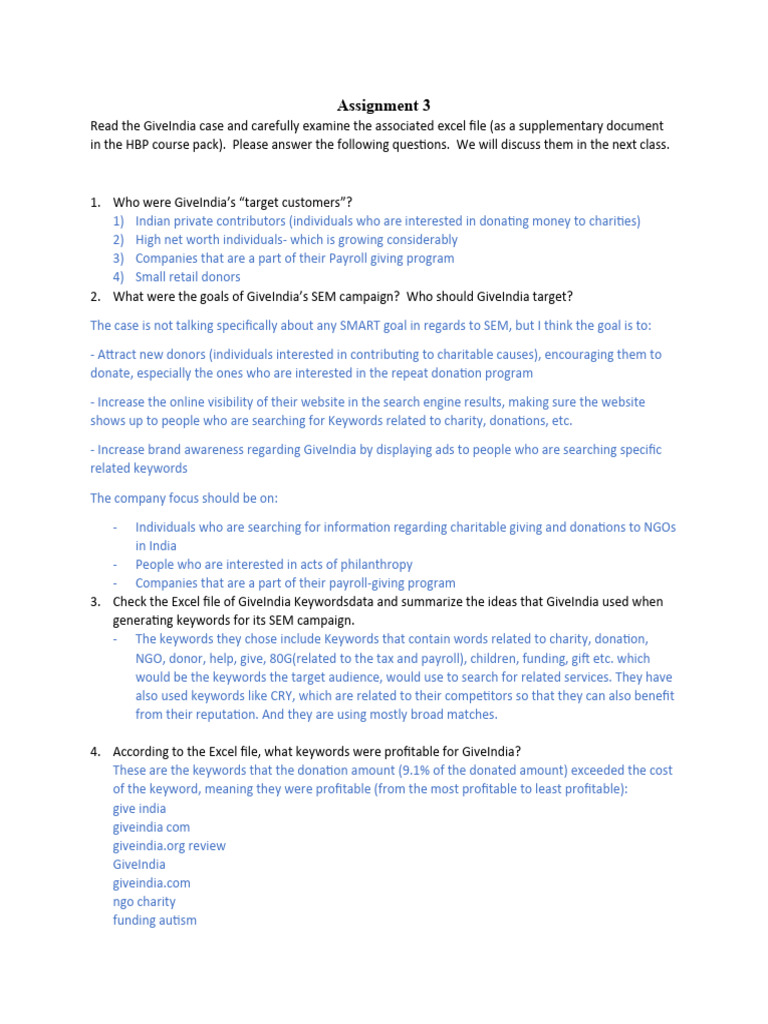 Ivy GiveIndia On The Net For A Cause Case - Assignment 3 - Case Question - GiveIndia | PDF ...