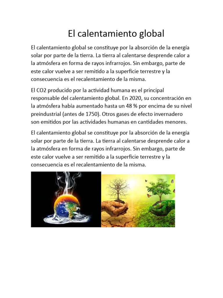 El Calentamiento Global | PDF | Gases de efecto invernadero | Cambio ...