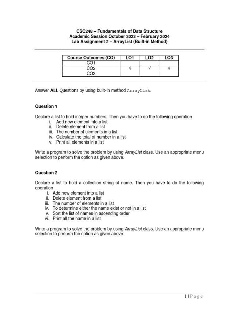 Lab Assignment 2 Arraylist Pdf Constructor Object Oriented Programming Programming