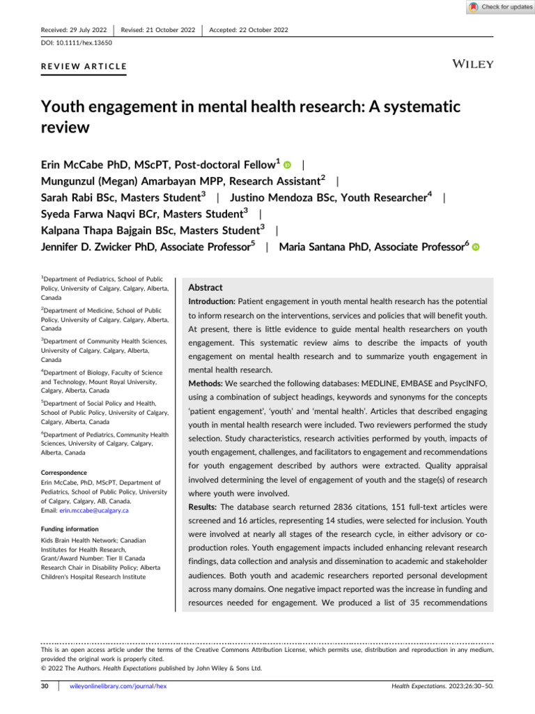 Health Expectations 2022 McCabe Youth Engagement in Mental Health ... Health Expectations 2022 McCabe Youth Engagement in Mental Health ...